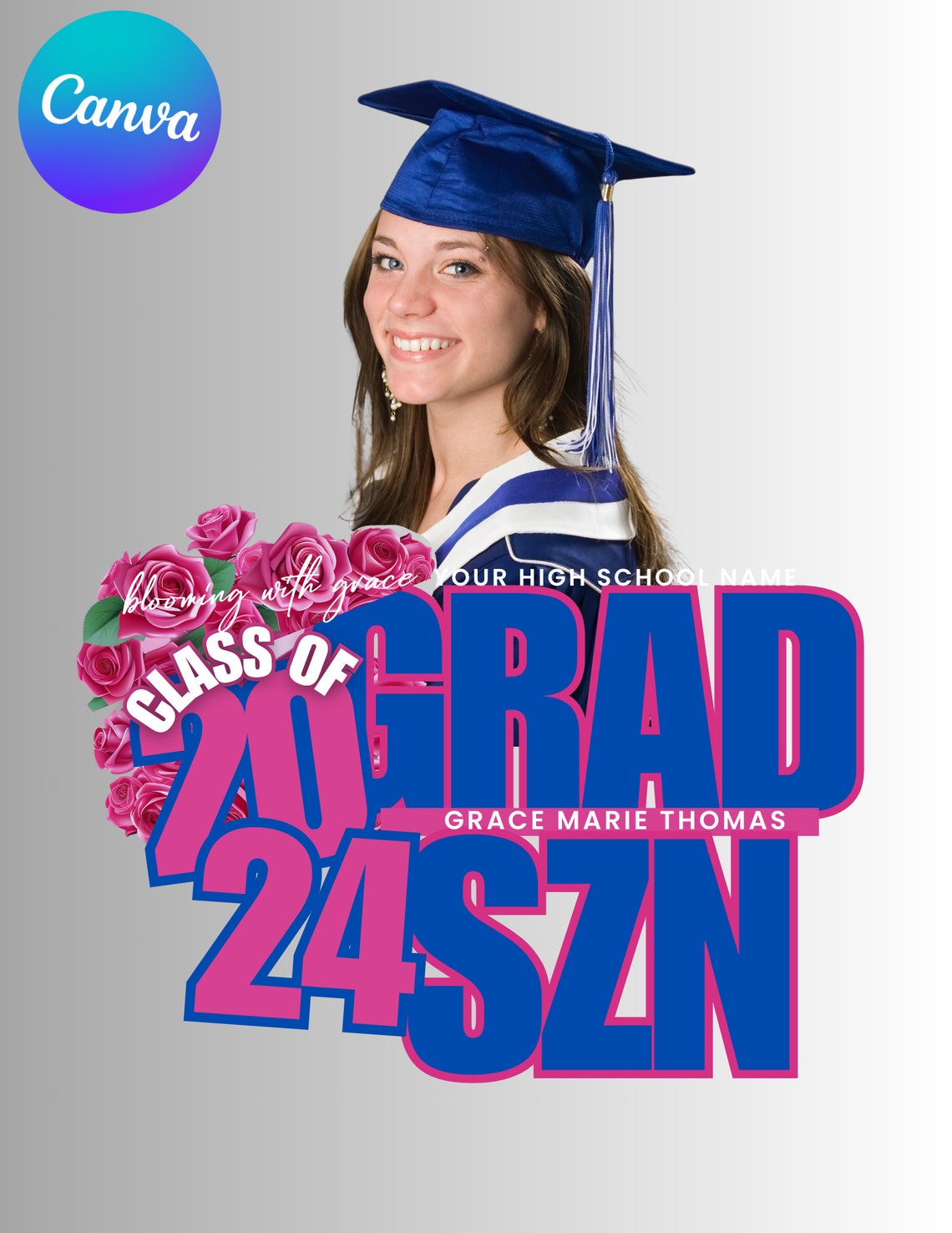 2024 Grad Fan Template Custom Grad Fan Editable Template Canva Template ...