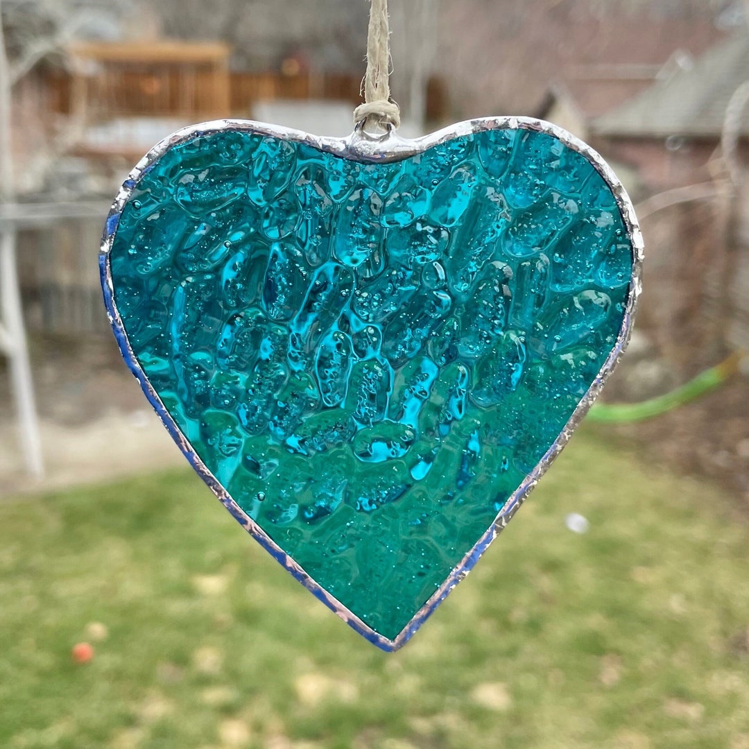Blue Heart Stained Glass Window Hanging Heart Suncatcher Etsy