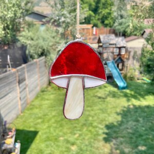 Red Mushroom Stained Glass Window Hanging, Mushroom Suncatcher - Etsy