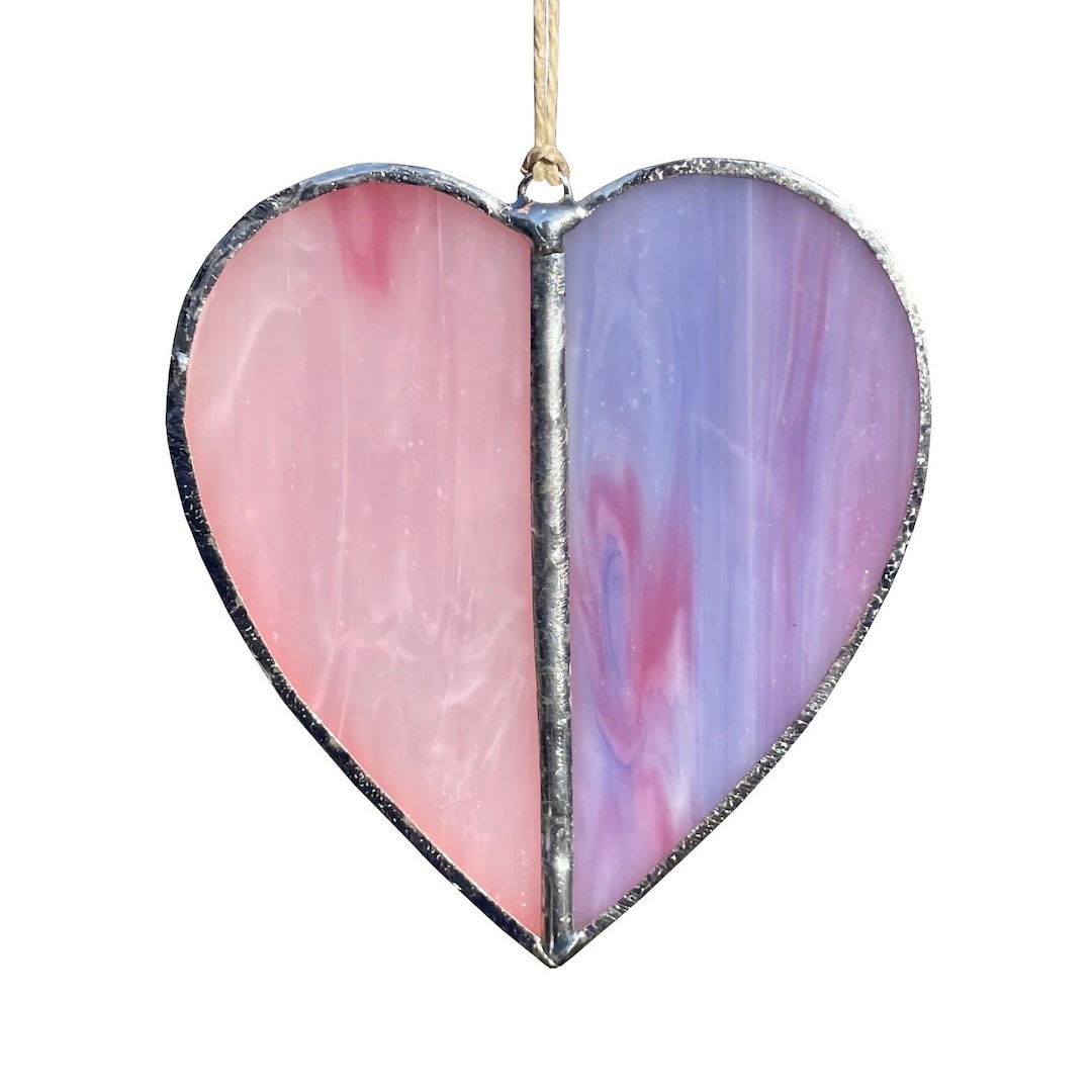 Pink/purple Heart Stained Glass Window Hanging, Colorful Heart ...