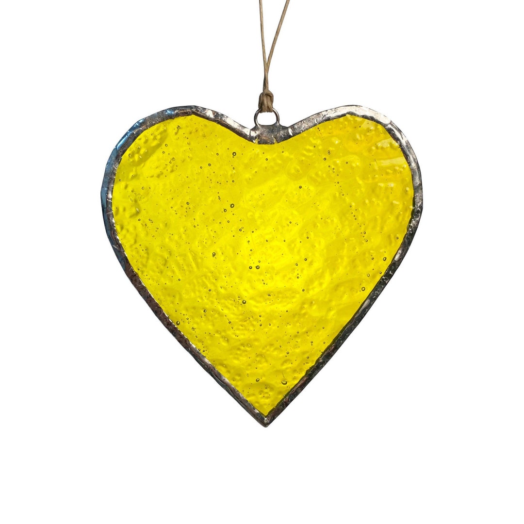 Yellow Heart Stained Glass Window Hanging Heart Suncatcher Etsy