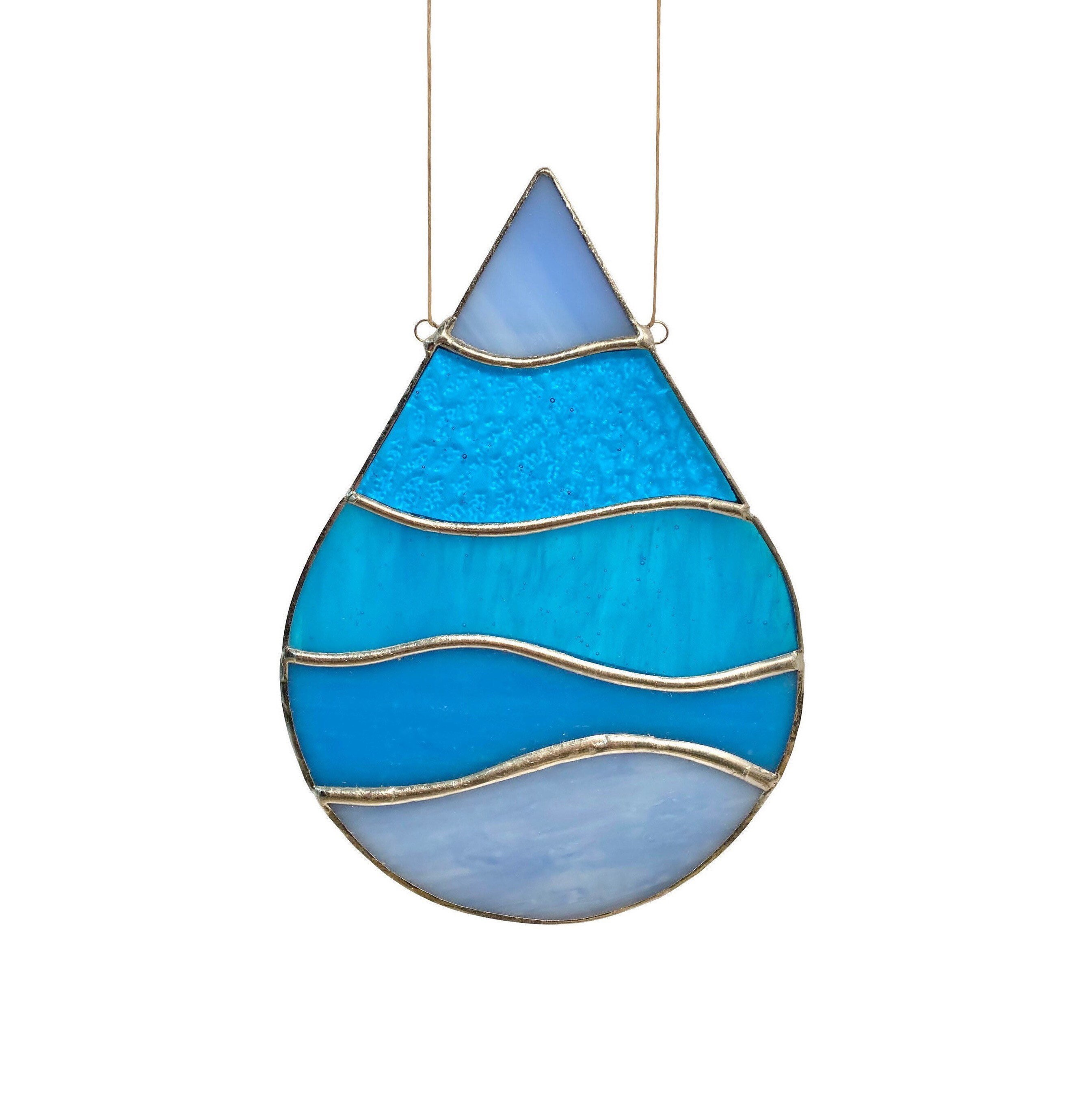 Blue Water Drop Stained Glass Window Hanging Tear Drop - Etsy