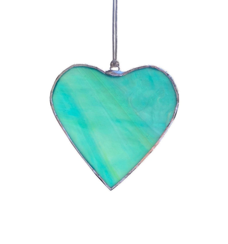 Teal Heart Stained Glass Window Hanging Handmade Heart - Etsy