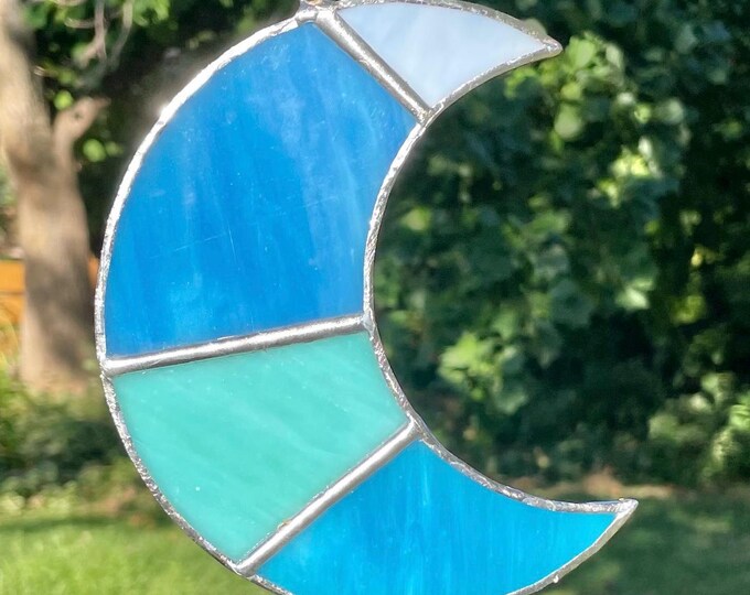 Blue Moon Stained Glass Window Hanging, Moon Suncatcher Art - Etsy