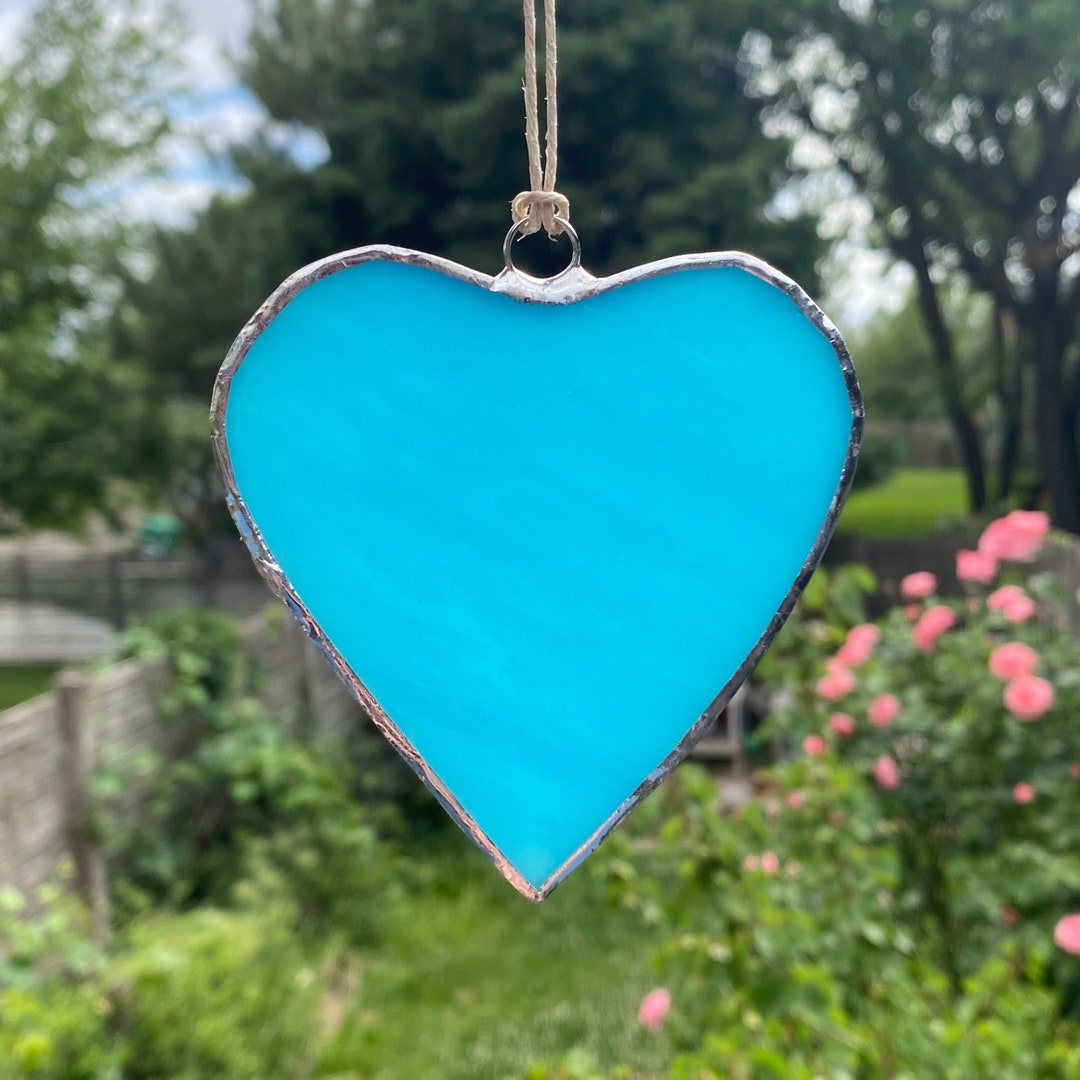 Blue Heart Stained Glass Window Hanging Heart Suncatcher Etsy