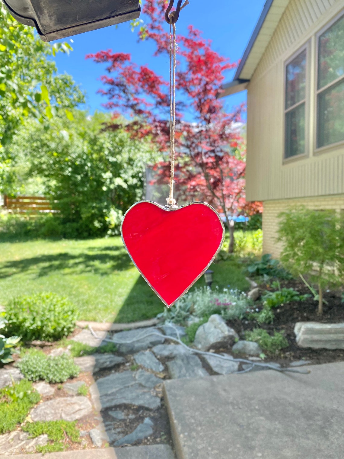 Red Heart Stained Glass Window Hanging Heart Suncatcher Etsy