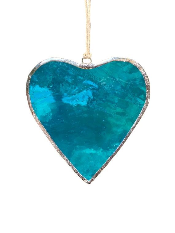 Blue Heart Stained Glass Window Hanging Heart Suncatcher Etsy