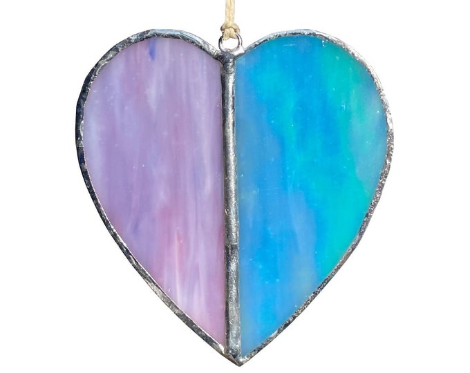 Blue Purple Heart Stained Glass Window Hanging, Colorful Heart ...