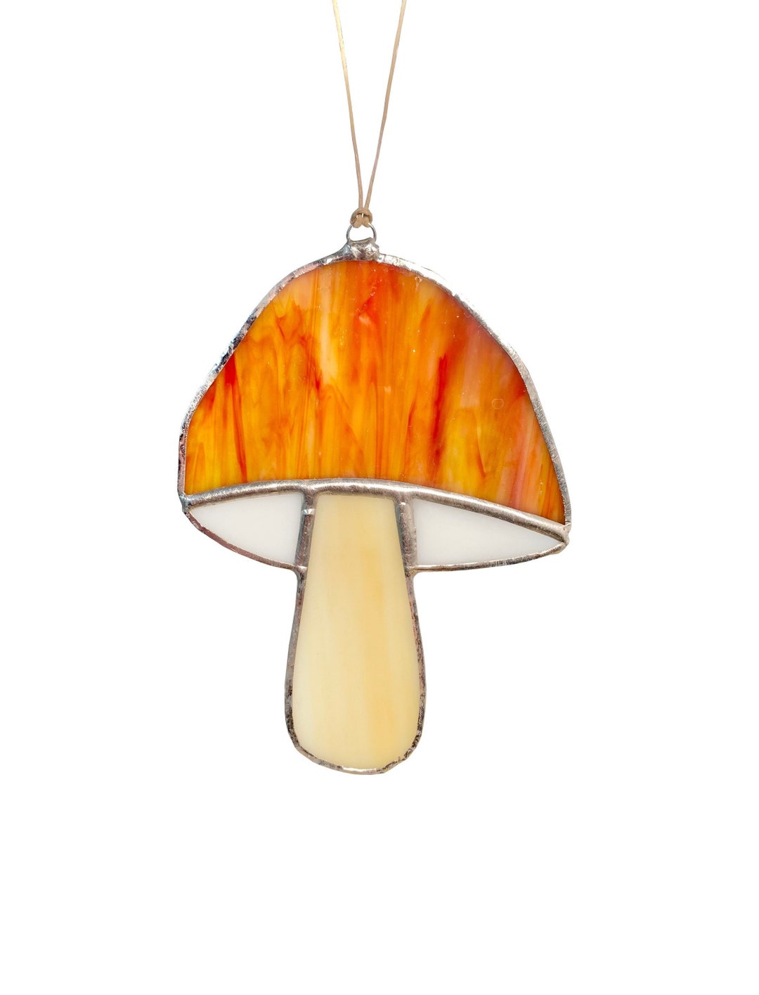 Orange Mushroom Stained Glass Window Hanging, Mushroom Suncatcher - Etsy