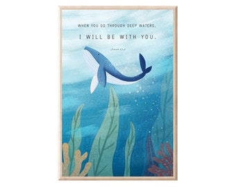 3 Kid's Bible Verses Nautical Nursery Prints, When You Go Through Deep ...