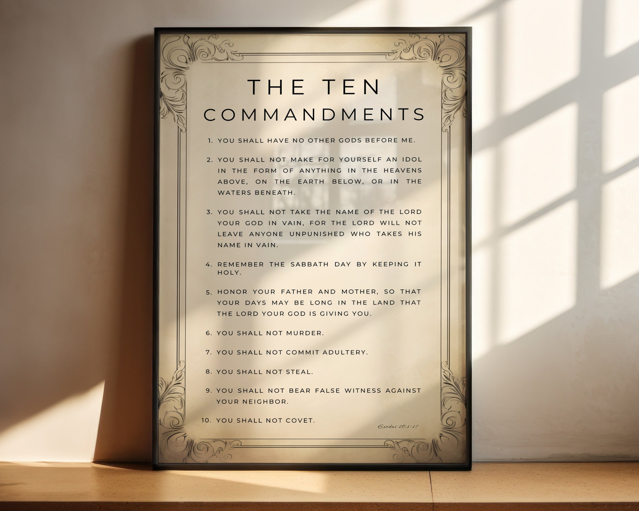 The Ten Commandments - Exodus 20:1-17, Printable, Christian Art ...