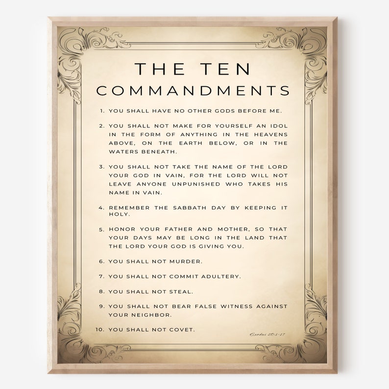 The Ten Commandments - Exodus 20:1-17, Printable, Christian Art, Digital Wall Art, Art Prints ...