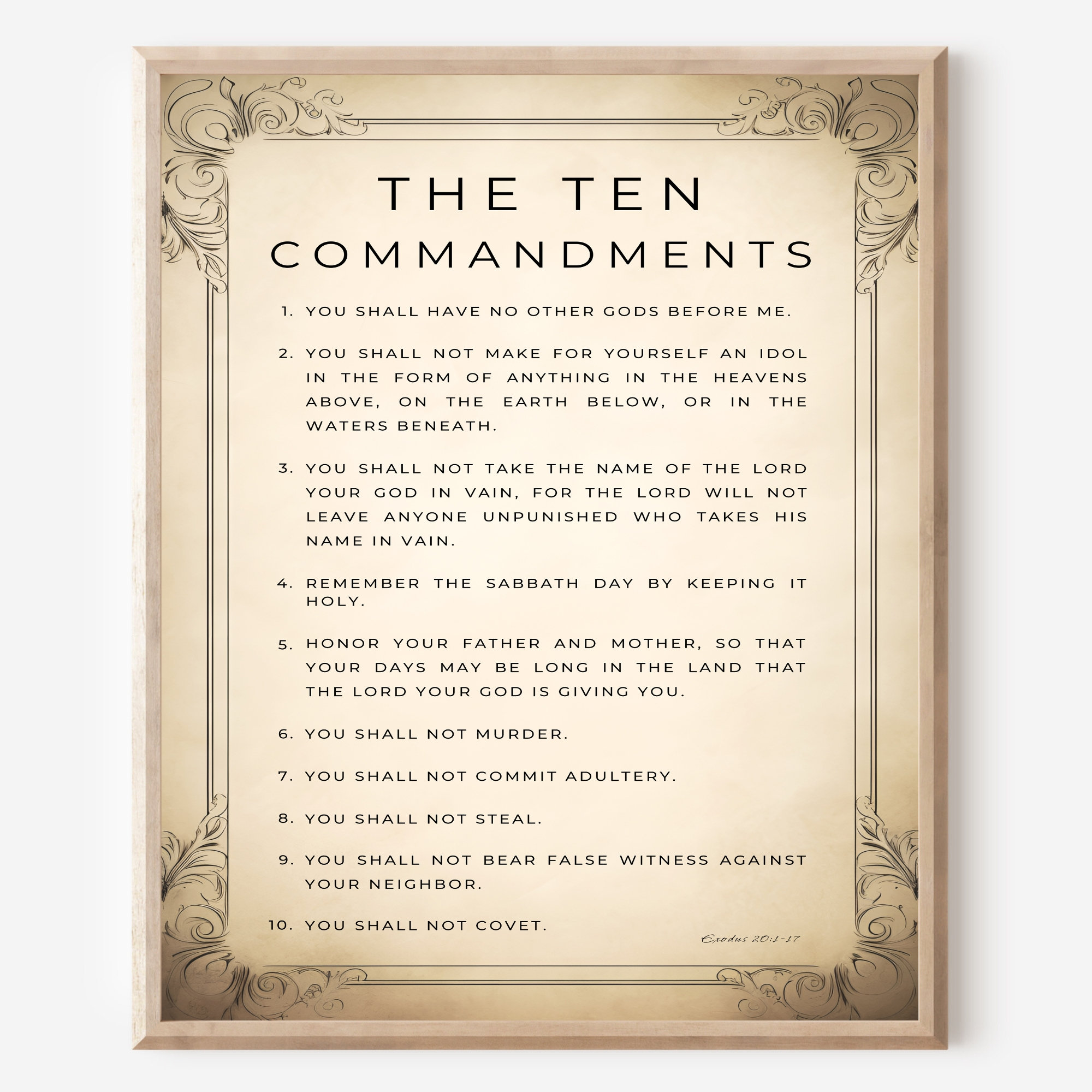 The Ten Commandments - Exodus 20:1-17, Printable, Christian Art ...