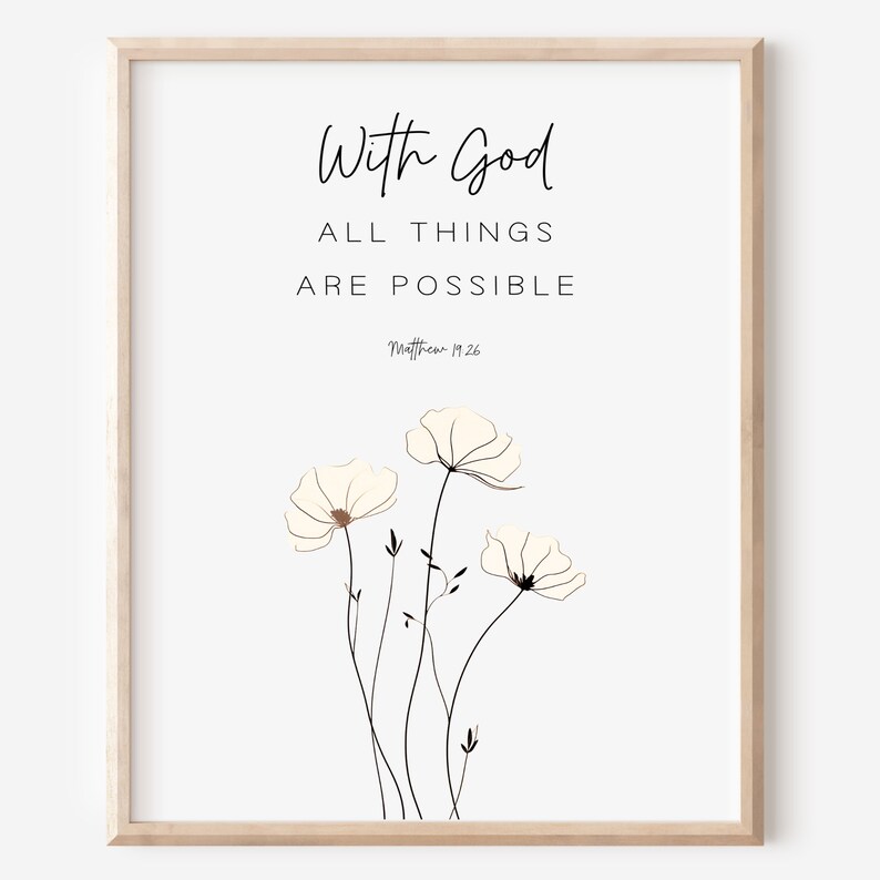 Matthew 19:26 With God All Things Are Possible, Printable Christian Art ...