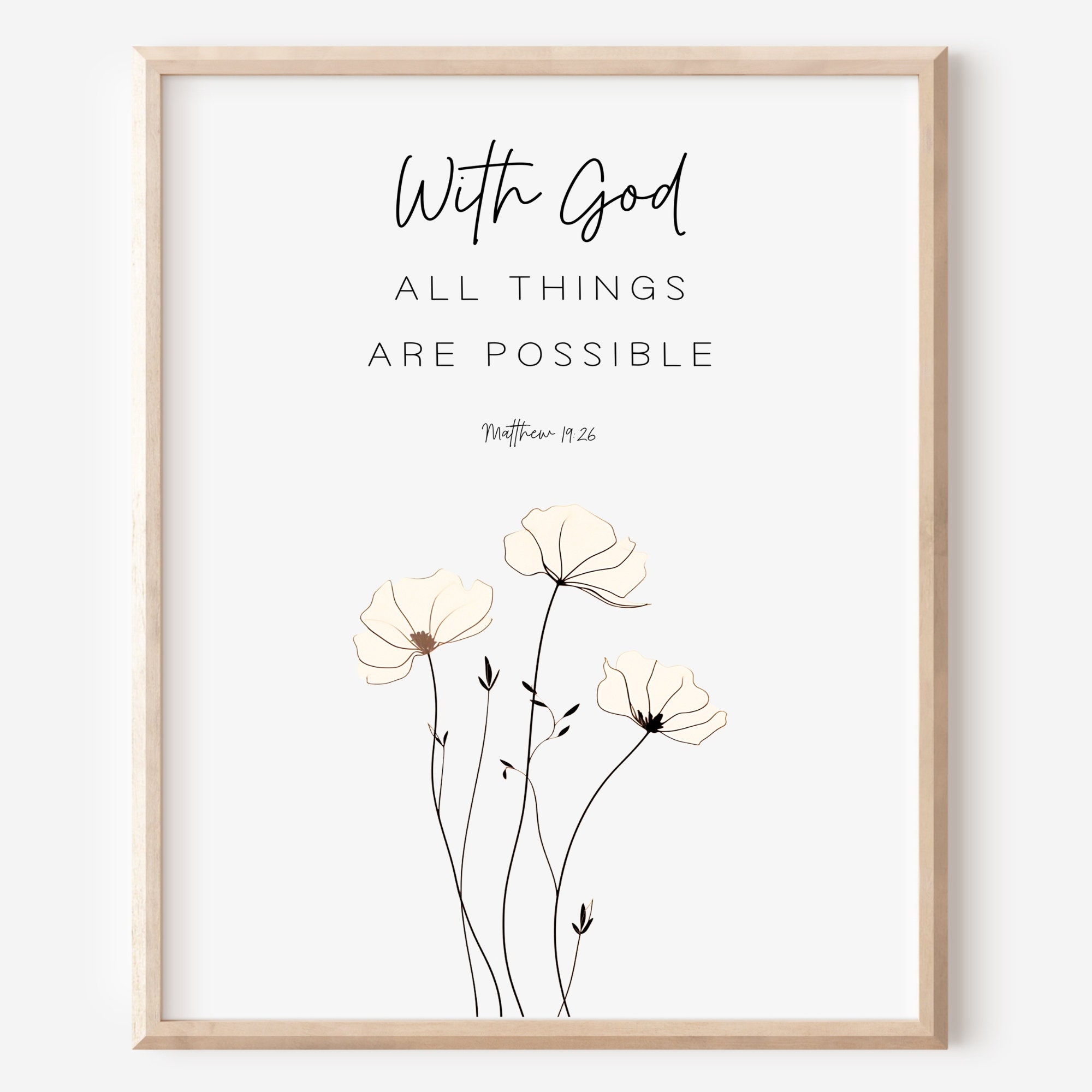 Matthew 19:26 With God All Things Are Possible, Printable Christian Art ...