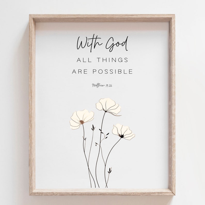 Matthew 19:26 With God All Things Are Possible, Printable Christian Art ...