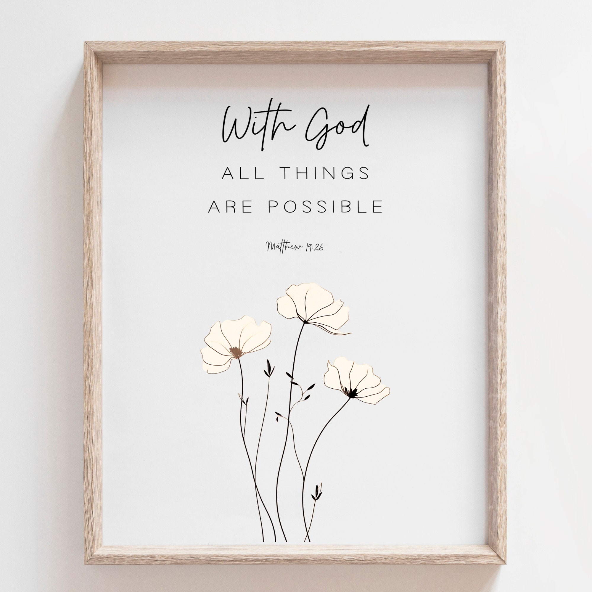 Matthew 19:26 With God All Things Are Possible, Printable Christian Art ...