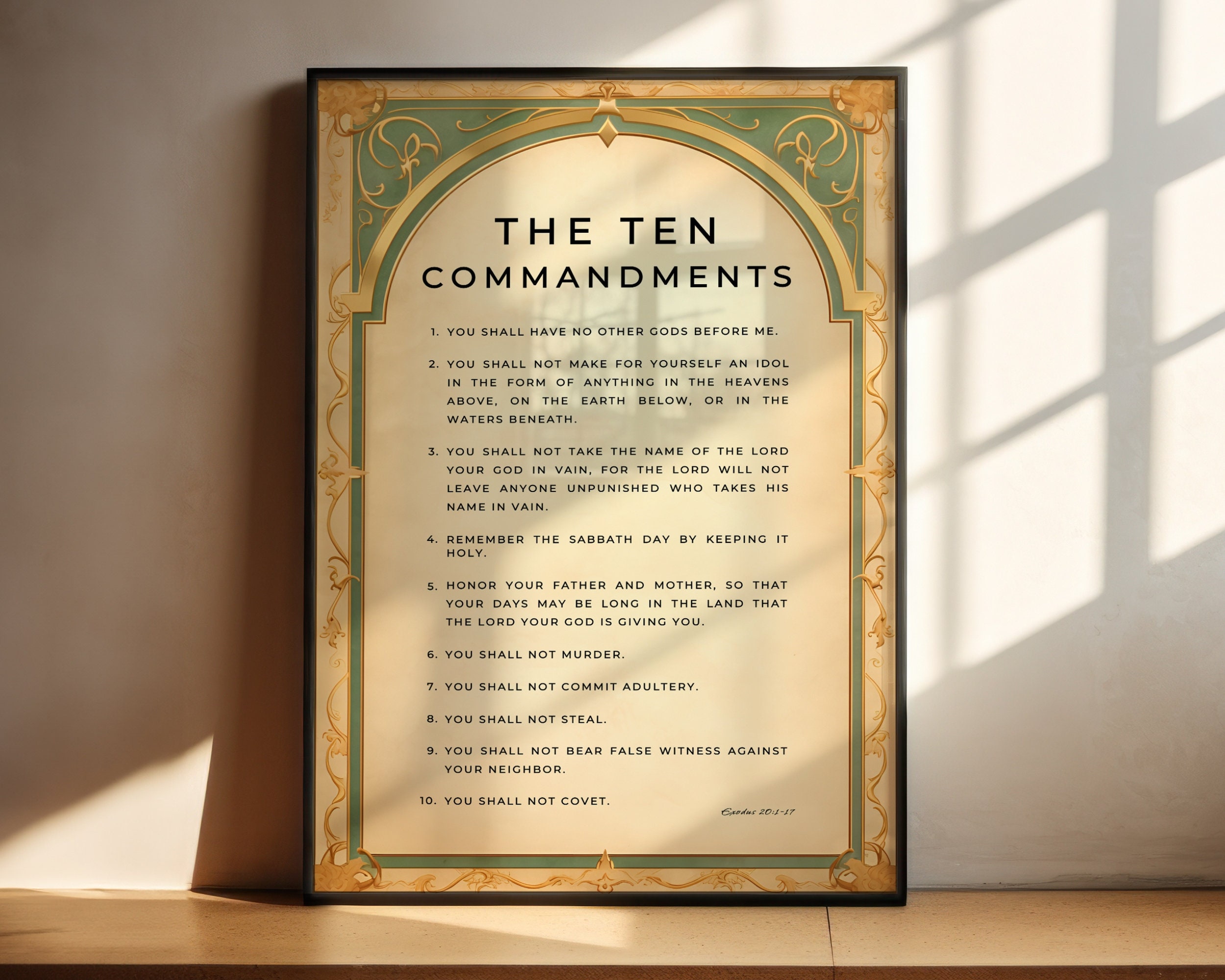 The Ten Commandments - Exodus 20:1-17, Printable, Christian Art ...