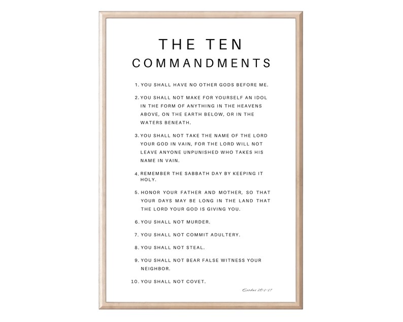 The Ten Commandments Exodus 20:1-17, Printable Christian Art ...