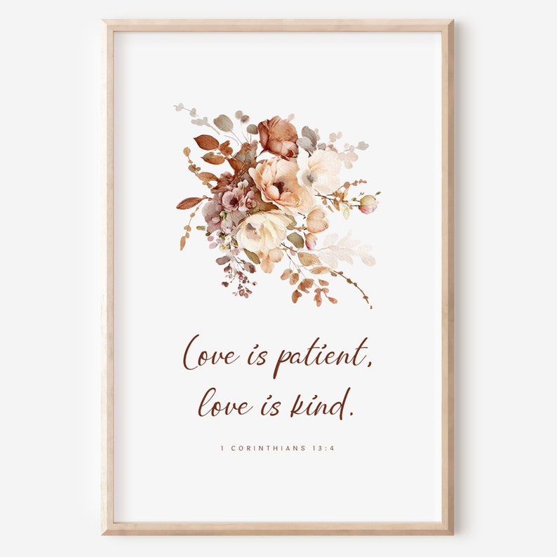 1 Corinthians 13:4 Love is Patient, Love is Kind, Bible Verse Wall Art ...