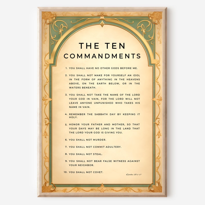 The Ten Commandments Exodus 20:1-17, Printable, Christian Art, Digital Wall Art, Art Prints ...