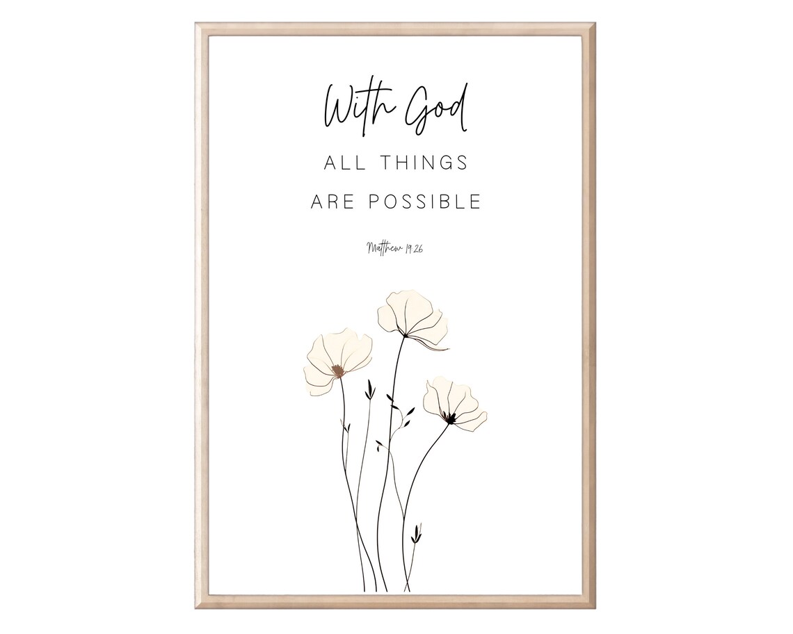 Matthew 19:26 With God All Things Are Possible, Printable Christian Art ...