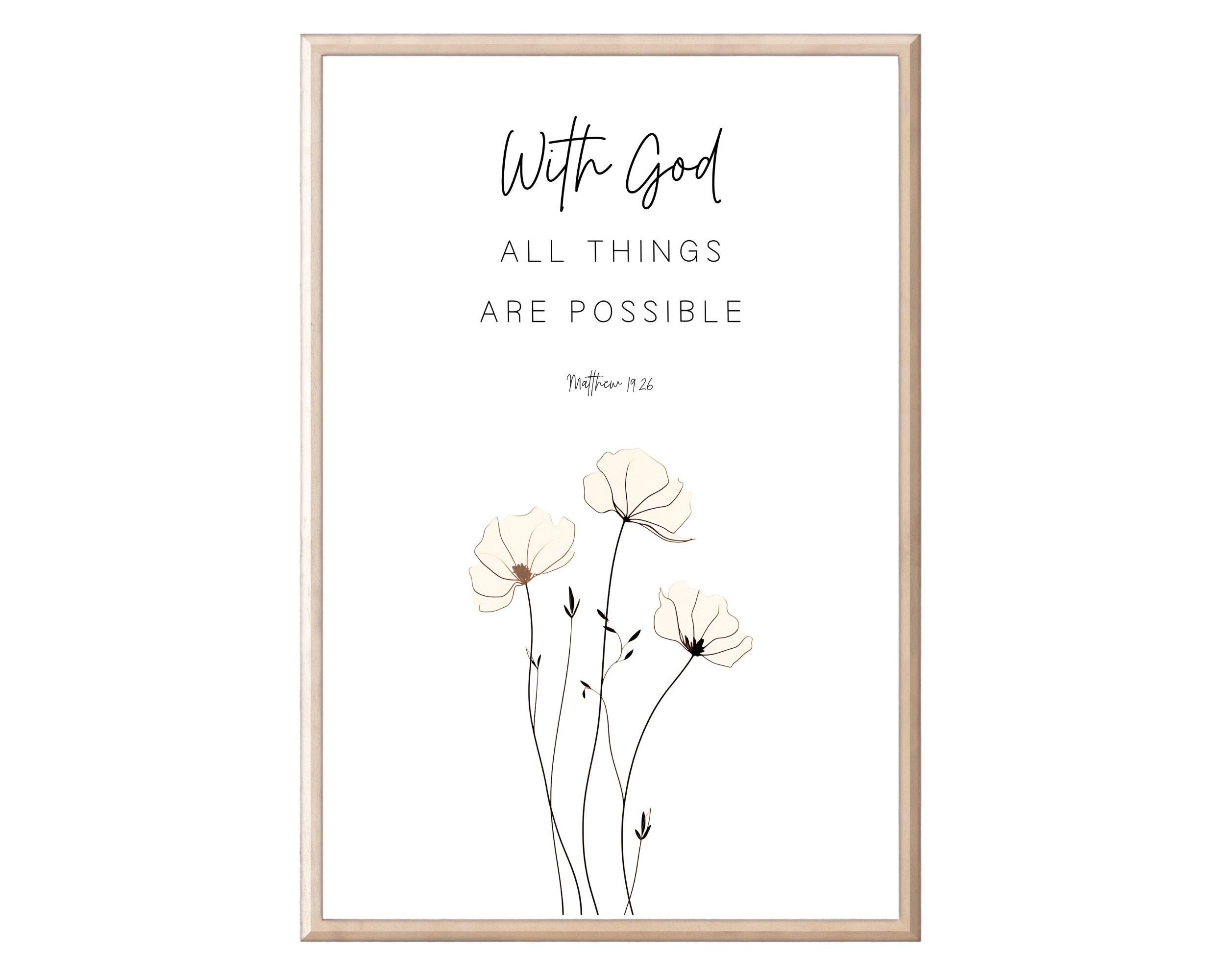 Matthew 19:26 With God All Things Are Possible, Printable Christian Art ...