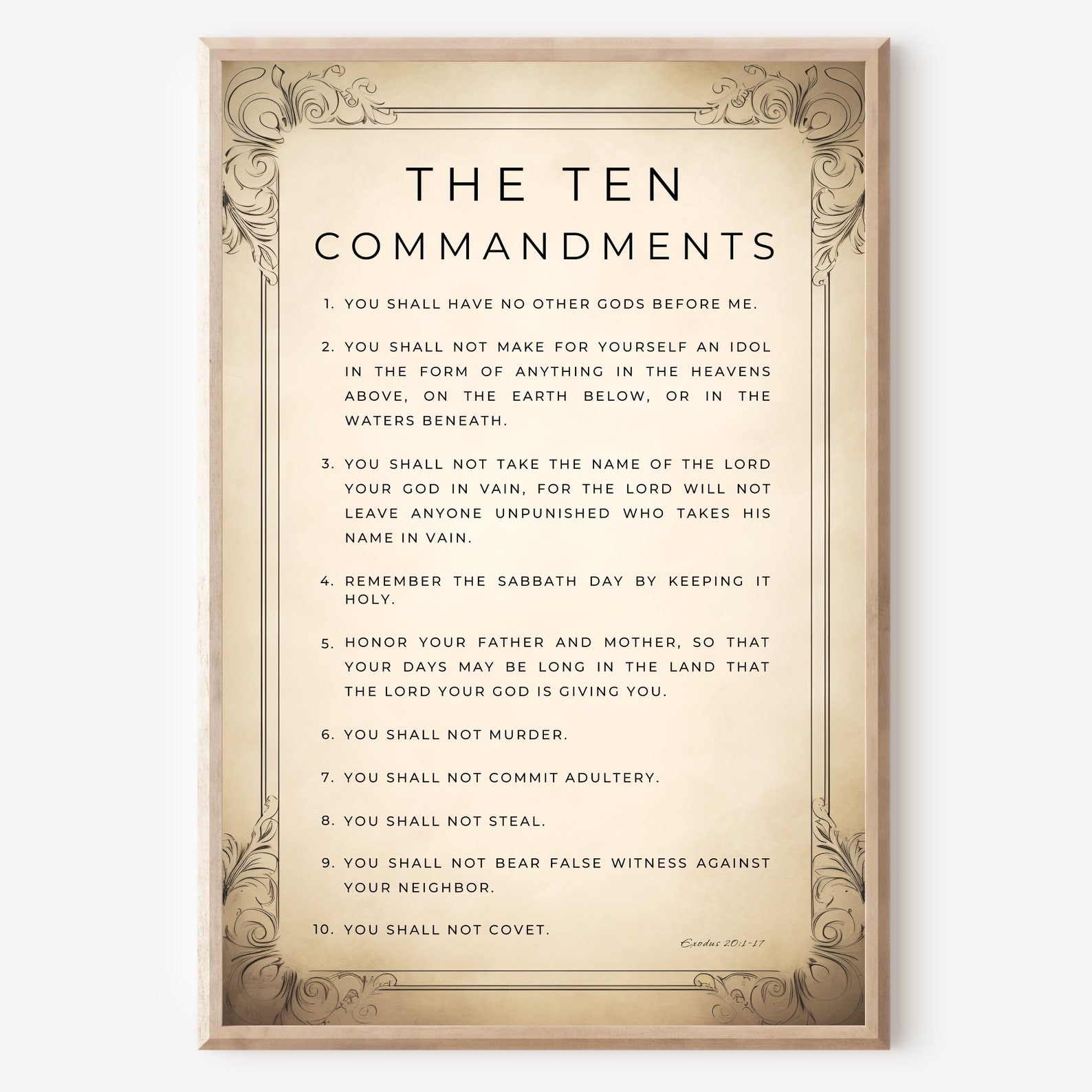 The Ten Commandments - Exodus 20:1-17, Printable, Christian Art ...