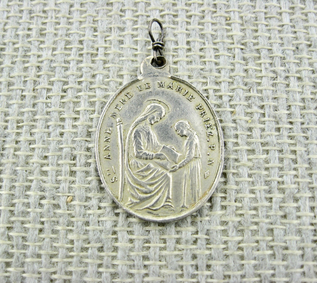 Saint Anne Medal With Sacred Hearts of Jesus and Mary - Etsy