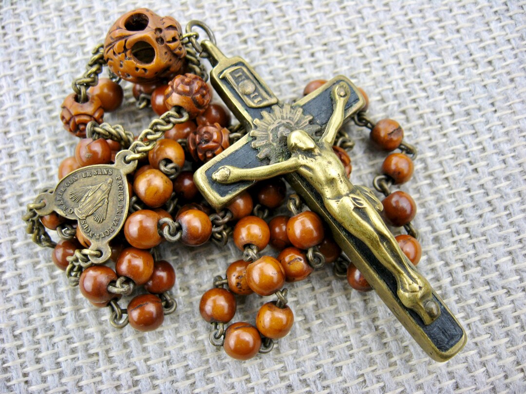 Antique Corozo Bead Rosary With Carved Corozo Memento Mori - Etsy