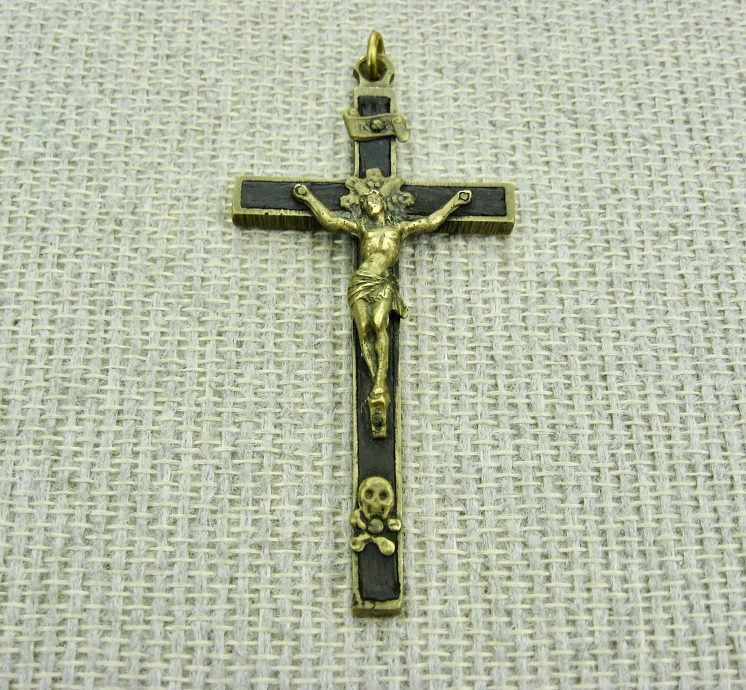 Brass Inlaid Crucifix With Skull and Crossbones - Etsy