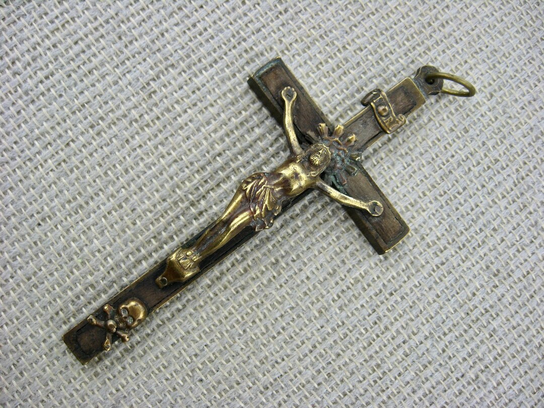 Antique Crucifix With Memento Mori and Sacred Hearts of Jesus and Mary ...