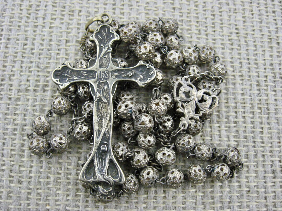 Filigree Bead Rosary With Fleur-de-lis Centerpiece and IHS Cross - Etsy