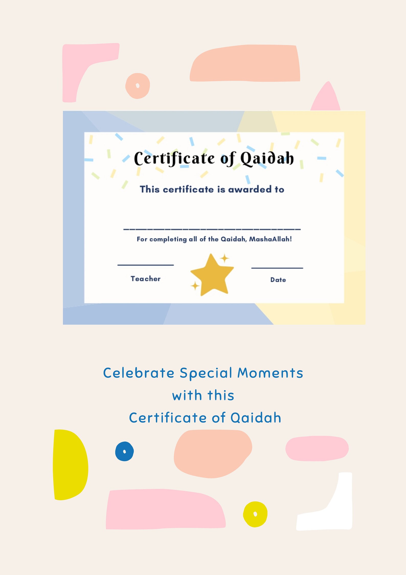 Qaidah Certificate | Completion Award | Islamic Muslim - Etsy