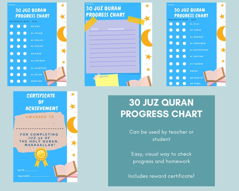 30 Juz Quran Progress Chart Surah Chapter Tracker With | Etsy UK