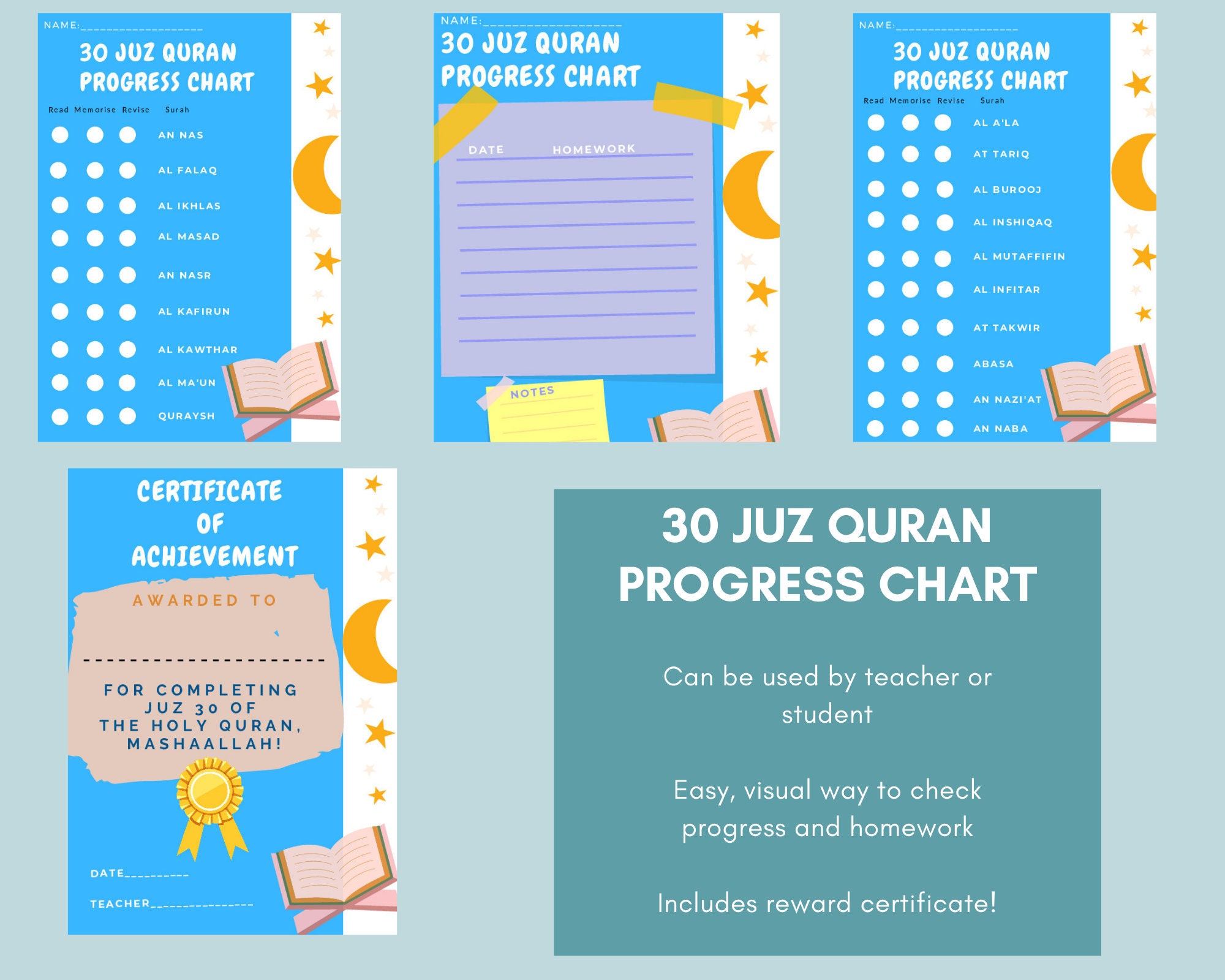 30 Juz Quran Progress Chart Surah Chapter Tracker With | Etsy UK