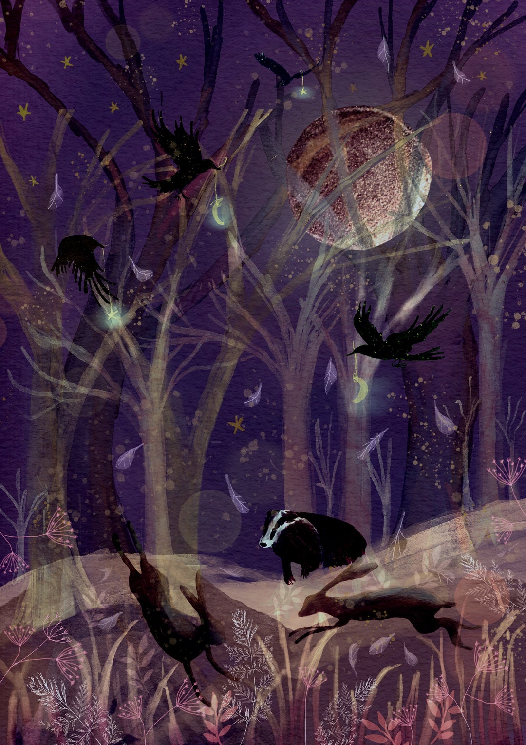 Darkest Depths Moon Postcard / Illustration / Mini Art Print / Seasonal ...