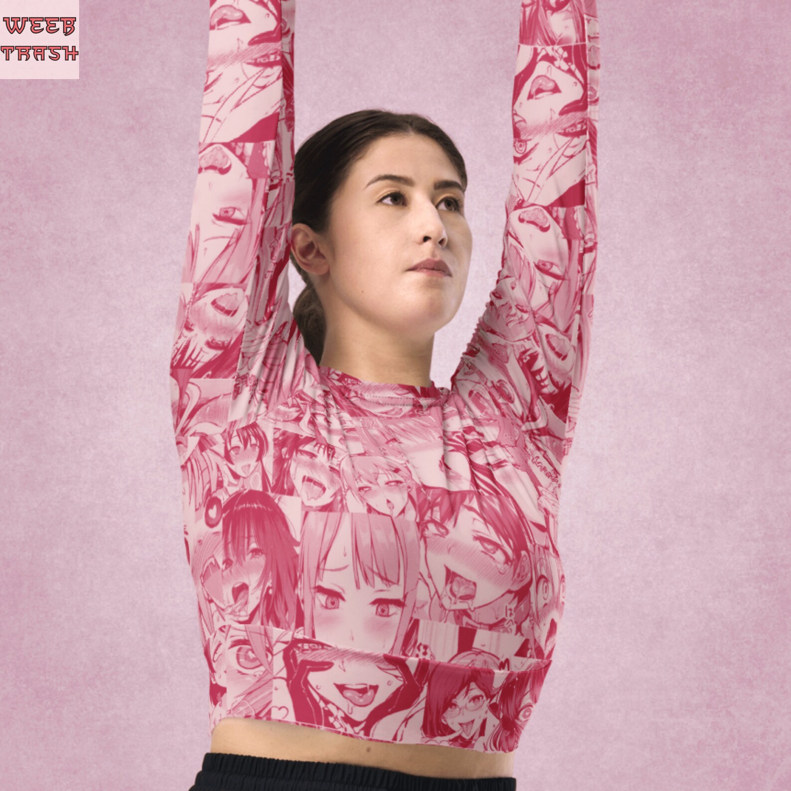 Pink Anime Ahegao Print Recycled Long-sleeve Crop Top - Etsy