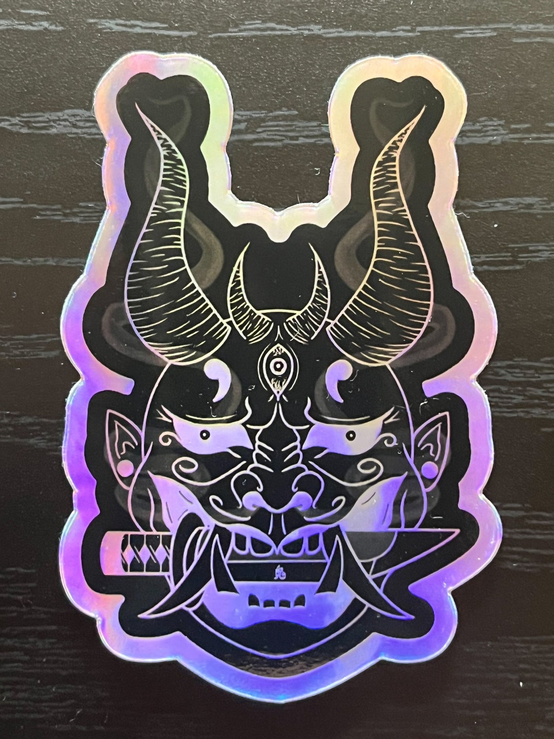Holo Oni Mask Sticker Holo Oni Demon Sticker - Etsy