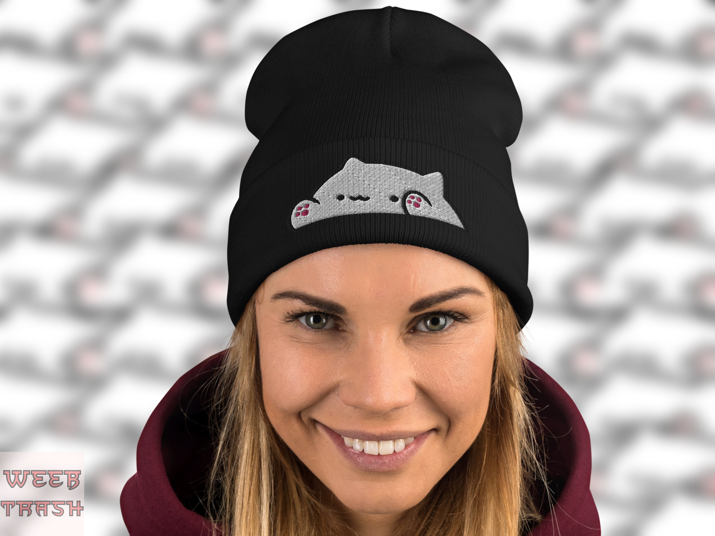 Bongo Cat Embroidered Beanie Cat Meme Beanie Bongo Cat Beanie Meme Hat ...