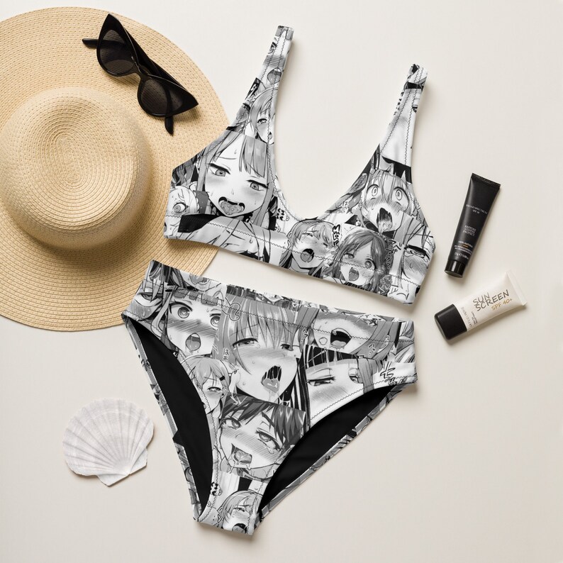Ahegao Anime Recycled High Waisted Bikini Etsy