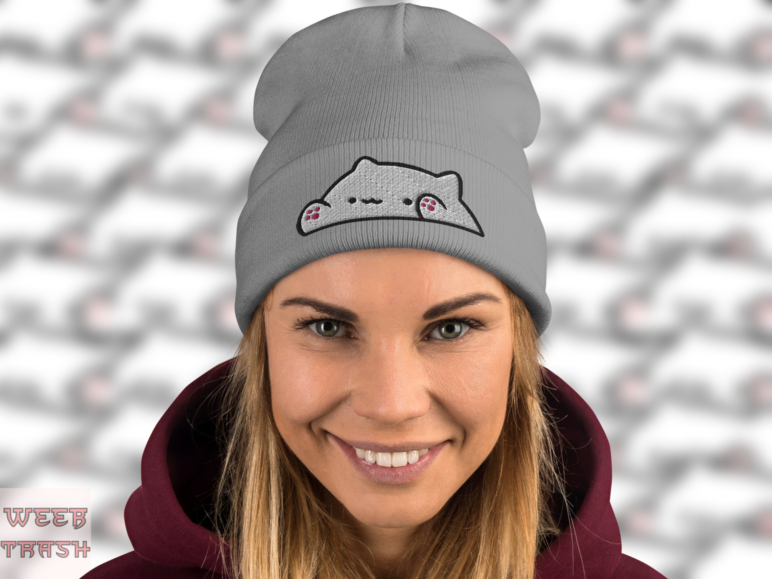 Bongo Cat Embroidered Beanie Cat Meme Beanie Bongo Cat Beanie Meme Hat ...