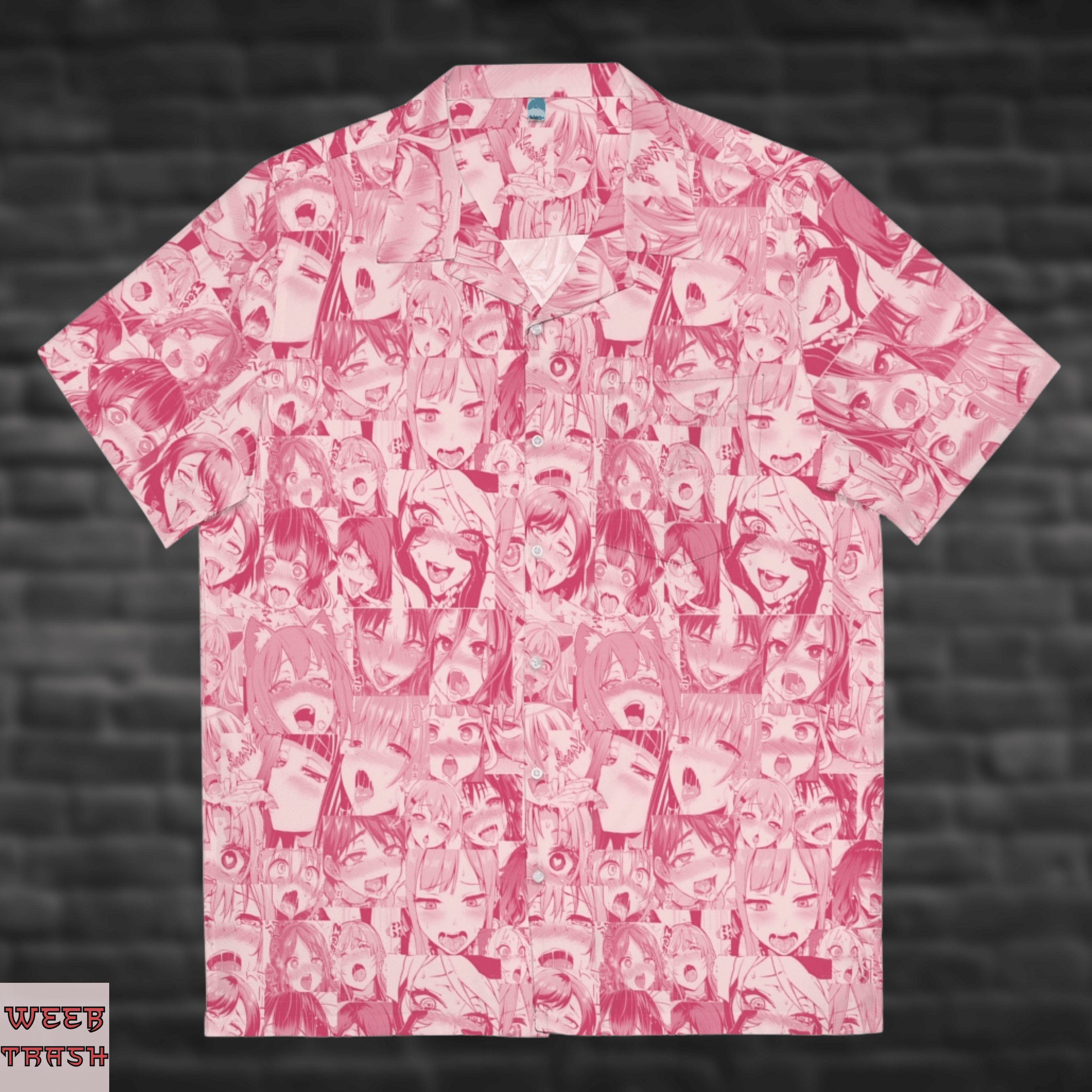 Pink Anime Ahegao Pattern Mens Hawaiian Shirt Etsy