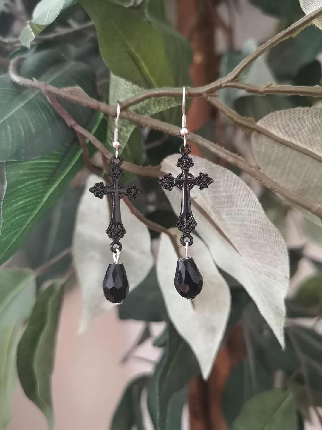 Gothic Cross Earrings / Black Cross Earrings / Terhentuuli Gothic Collection / Earrings With ...