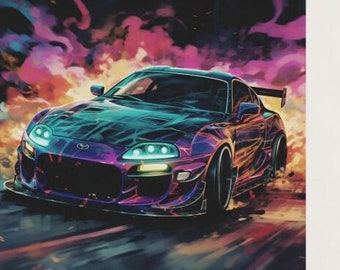 Toyota Supra Mk4 Vibrant PNG Printable Wall Art High Res Vaporwave ...