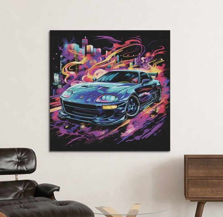 Toyota Supra Vibrant PNG Printable Wall Art High Res Vaporwave - Etsy