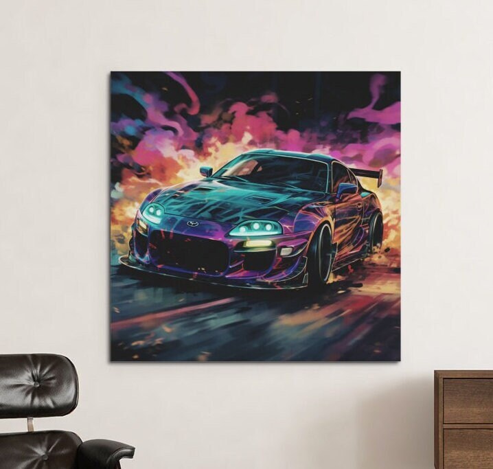 Toyota Supra Mk4 Vibrant PNG Printable Wall Art High Res Vaporwave ...
