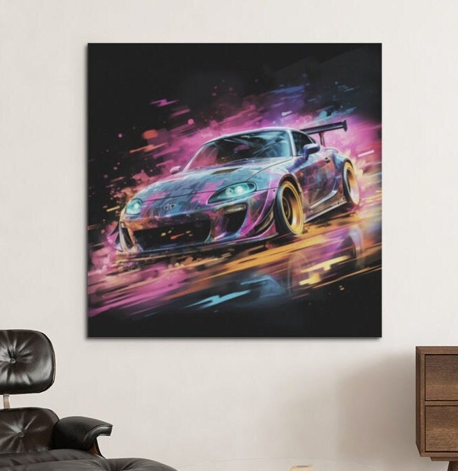 Toyota Supra Mk4 Vibrant PNG Printable Wall Art High Res Vaporwave ...