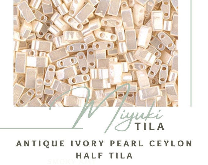 ANTIQUE IVORY PEARL Ceylon Half Tila | Miyuki Tila Beads | Half Tila ...