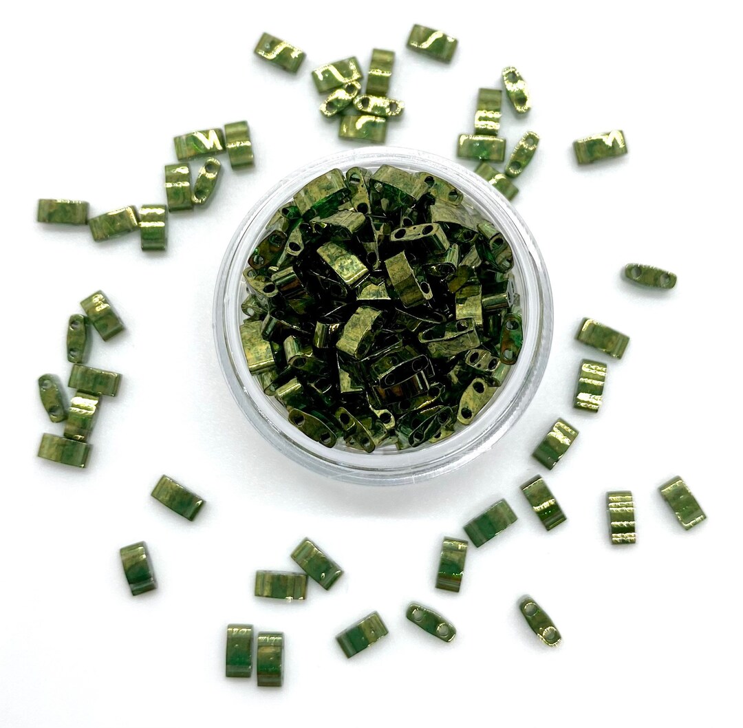 OLIVE GREEN Gold Luster Half Tila | Miyuki Tila Beads | Miyuki Color ...